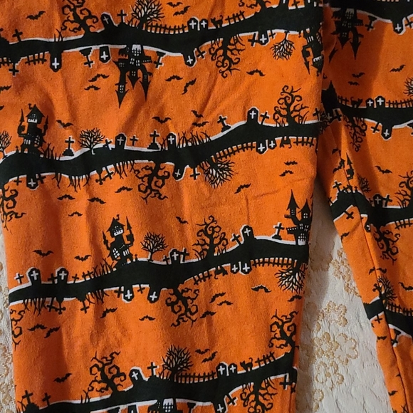 Pants & Jumpsuits | Halloween Spooky Cemetery Orange Leggings Haunted ...